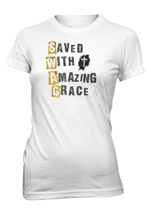 Saved With Amazing Grace SWAG Christian T-shirt for Juniors - Aprojes